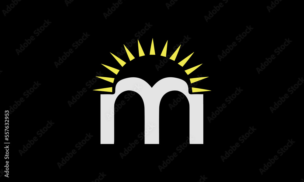 Letter m sun rays shine simple logo vector. Letter M sunset or sunrise ...