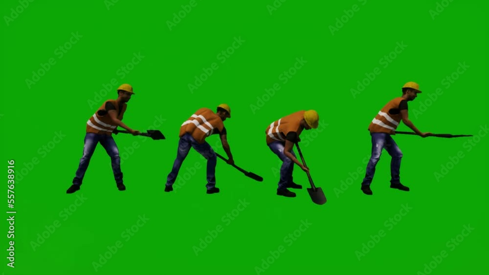 3D of several architects and construction workers on a green screen ...