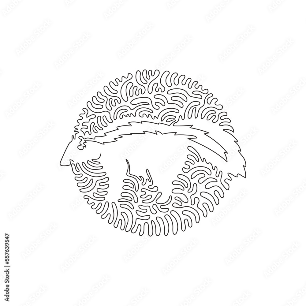 Continuous One Curve Line Drawing Of Funny Skunk Abstract Art In Circle