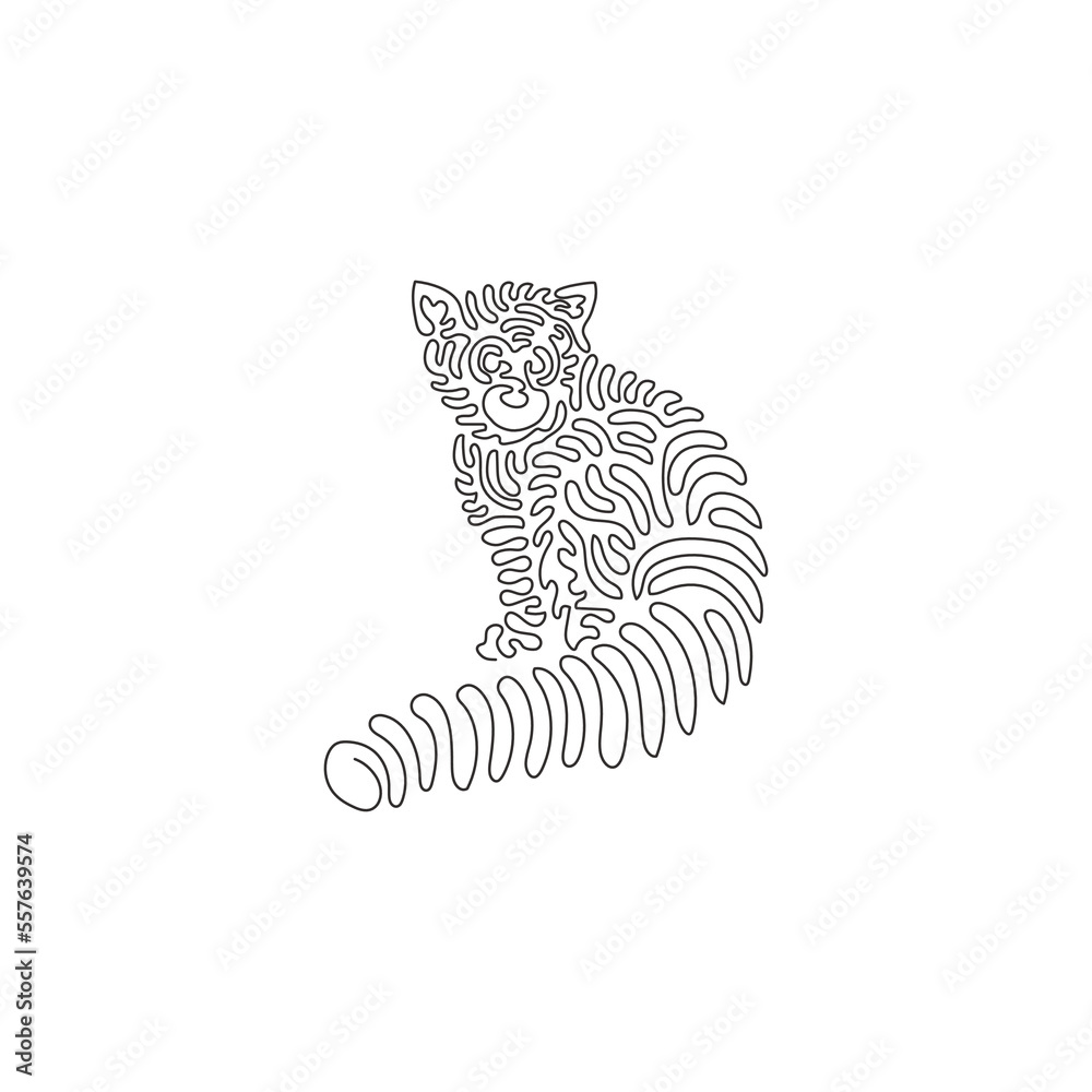 Single one line drawing of cute red panda sitting abstract art ...
