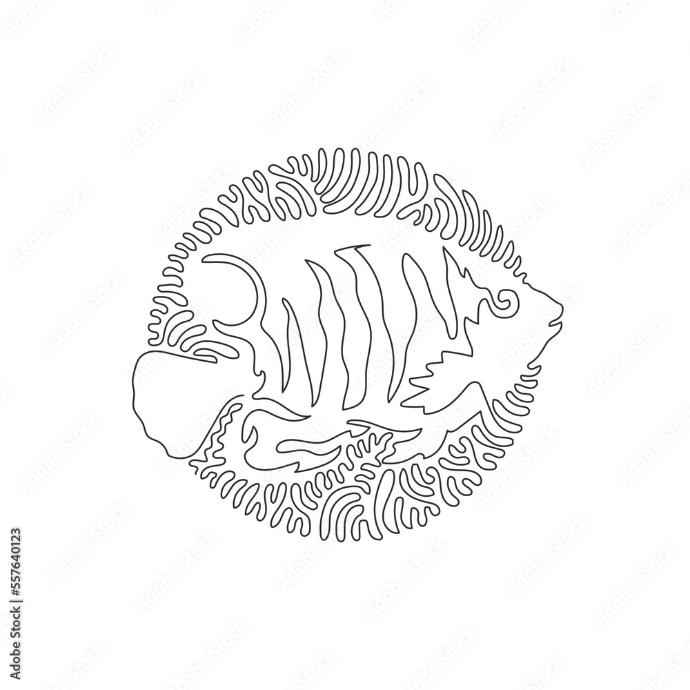 Continuous one curve line drawing of aggressive fish abstract art in ...