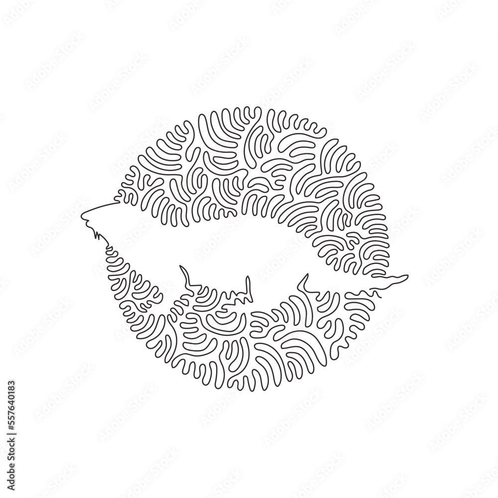 Continuous curve one line drawing of cute otter abstract art in circle ...