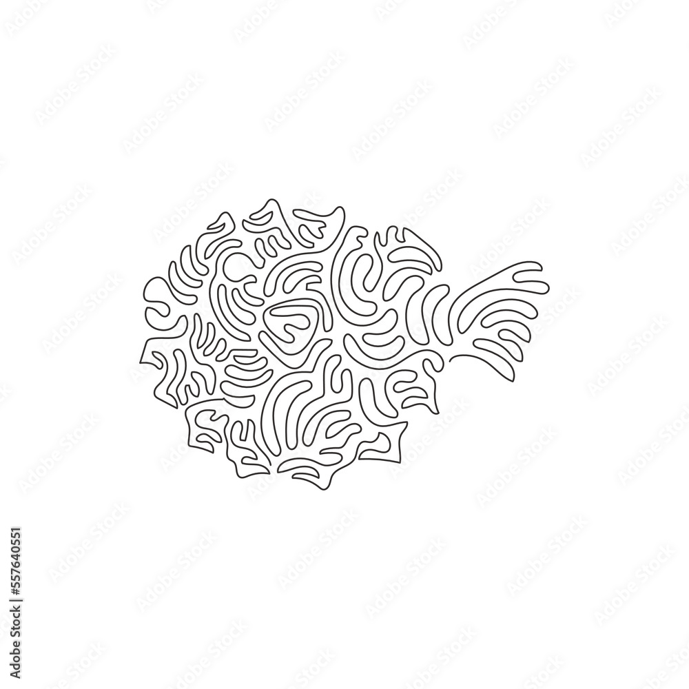 Single one curly line drawing of cute clumsy swimmers abstract art ...