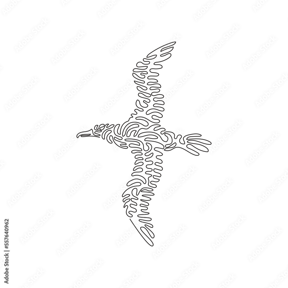 Single one curly line drawing of cute albatros abstract art. Continuous ...