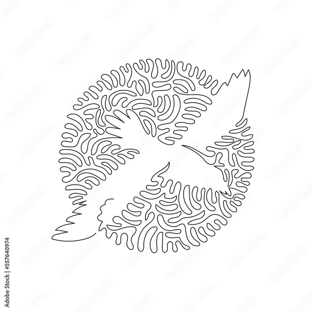 Continuous one curve line drawing of adorable albatros abstract art in circle. Single line ...
