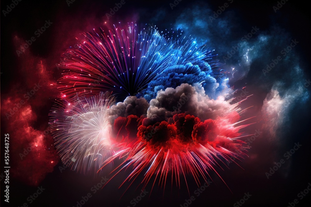 Red, White, Blue fireworks - patriotic firecrackers in the sky with ...