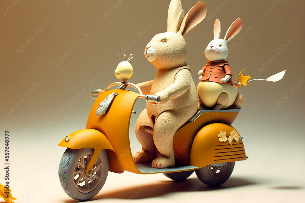 cute fat rabbit, driving a motorcycle with a sidecar. Generative AI ...
