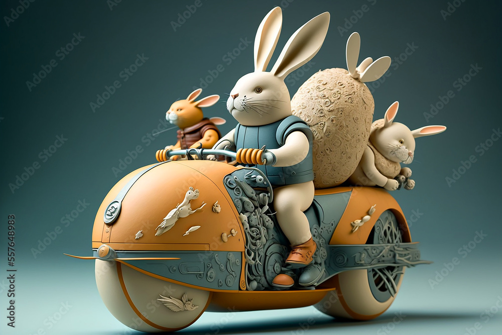 cute fat rabbit, driving a motorcycle with a sidecar. Generative AI ...