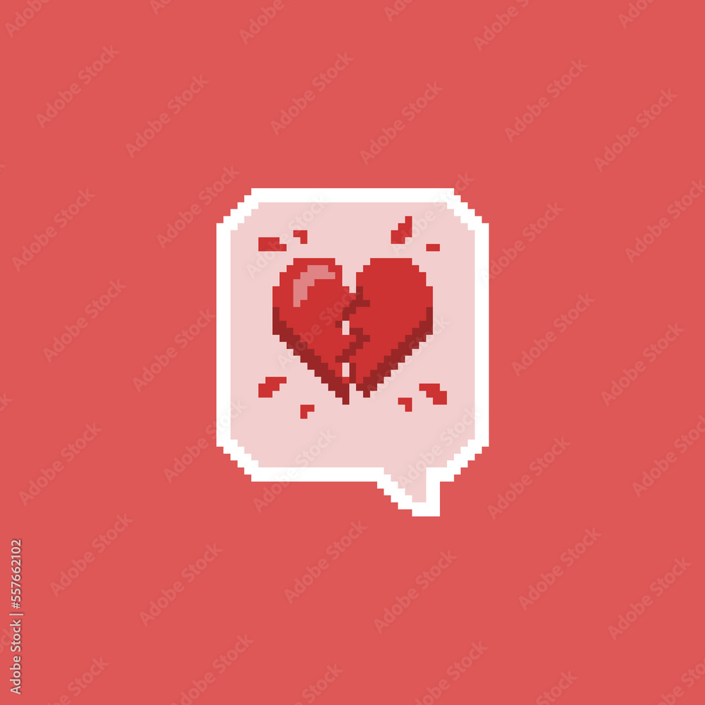 bubble greeting with text inside. Broken heart Pixel art Vector ...