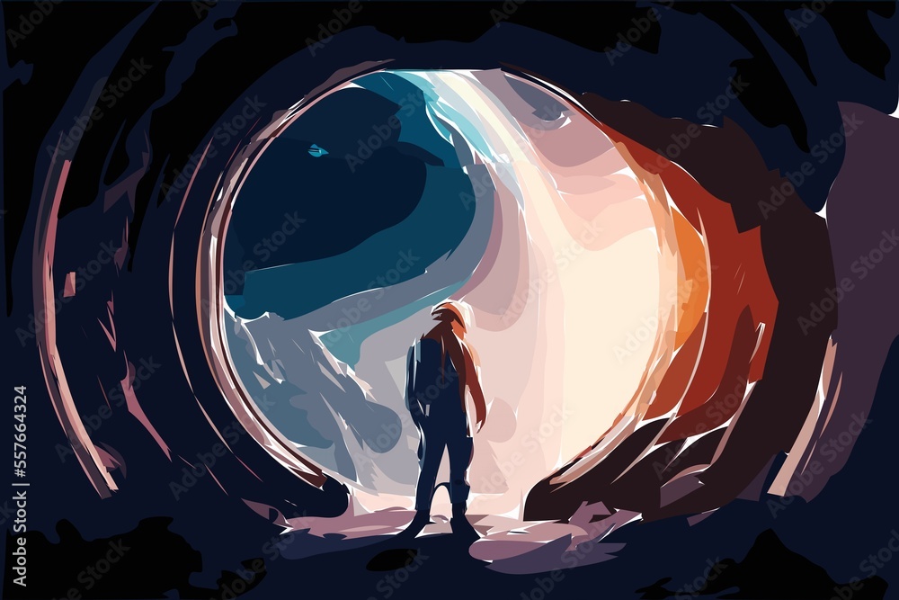 sci-fi scene of the astronaut looking at the futuristic portal Abstract ...