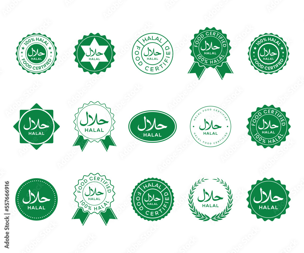 Halal food certificate label collection with flat design Stock Vector ...