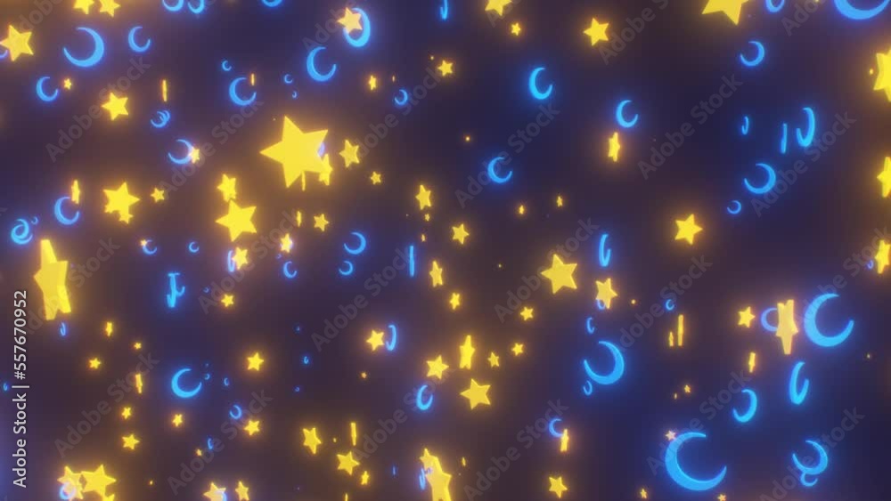 Flying with Star and Crescent Moon Shapes Floating in Dark Night Sky ...