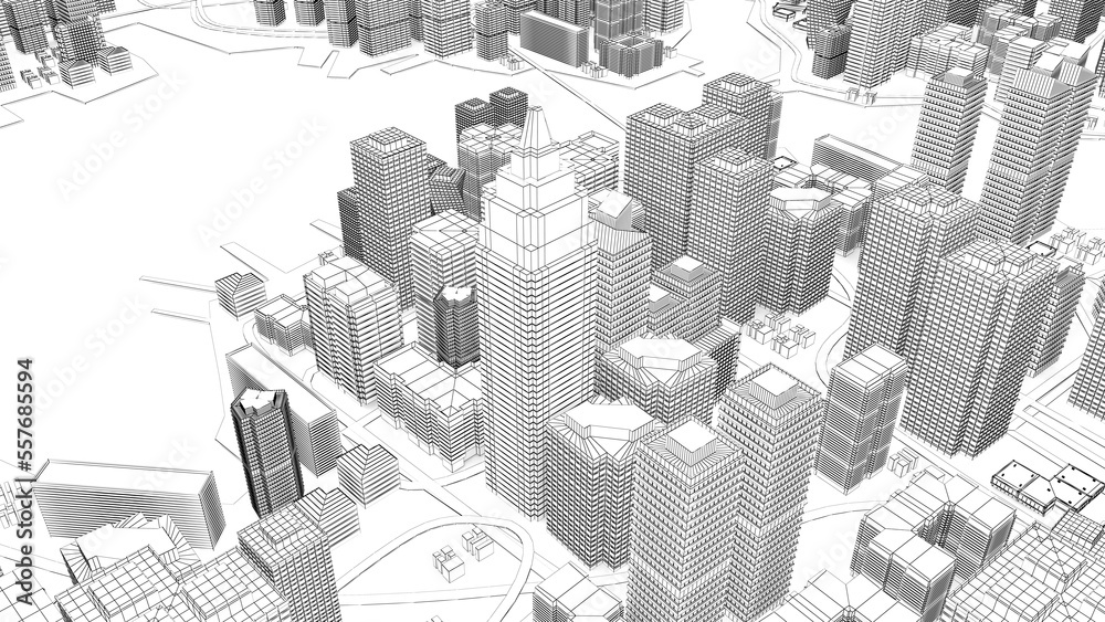 Wireframe Cityscape,Low-polygon cities and buildings,In the city's ...