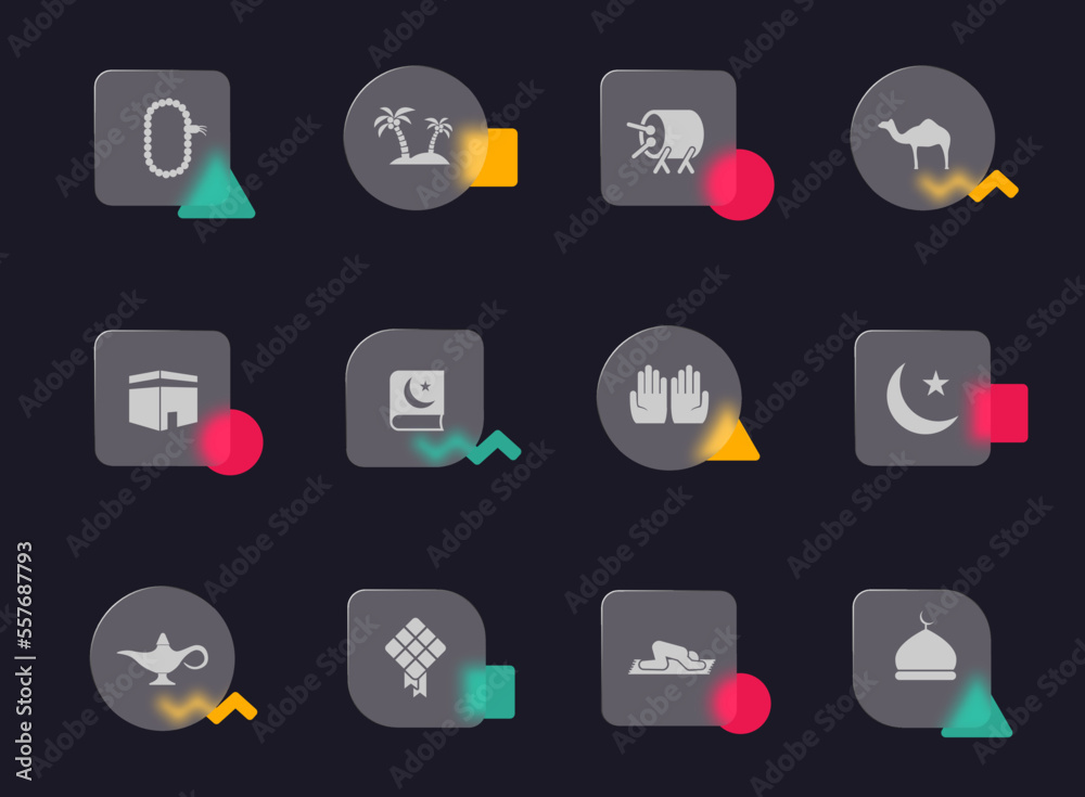 islam glass morphism trendy style icons. islam transparent glass vector ...