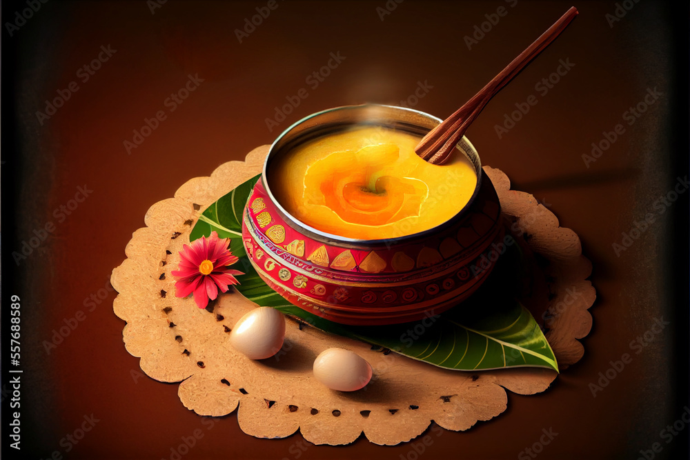 Thai Pongal Background with pongal rice pot Stock Illustration | Adobe ...