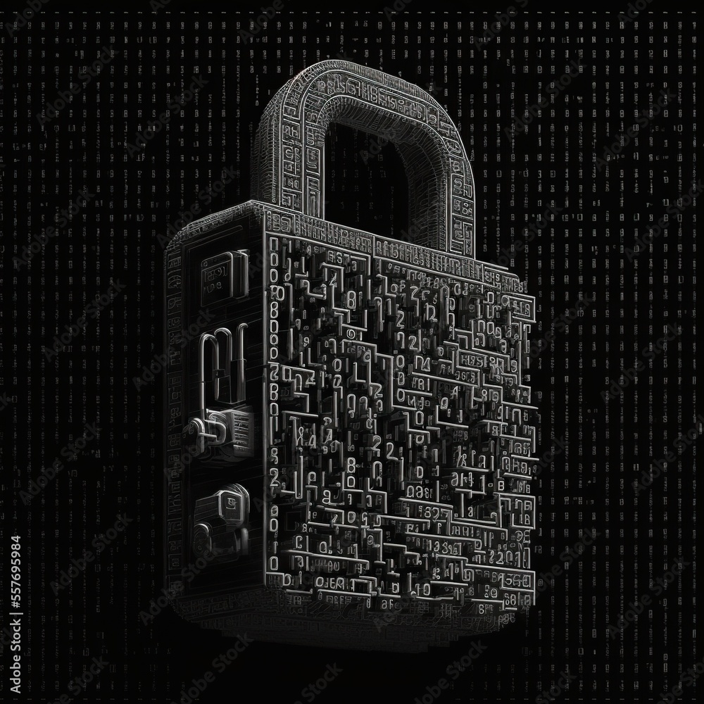 Lock made of ascii code, cryptography, created with Generative AI ...