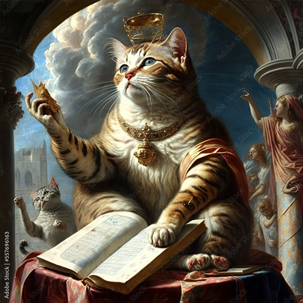 Scene of worship the divine god cat marginalia, created with Generative ...
