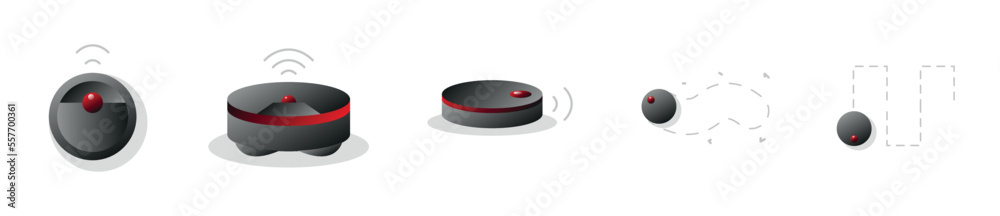 Robotic floor cleaner modern realistic icon set, automatic vacuum ...