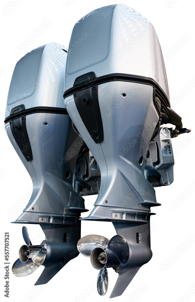 Two outboard motors for a speed boat isolated Stock Photo | Adobe Stock