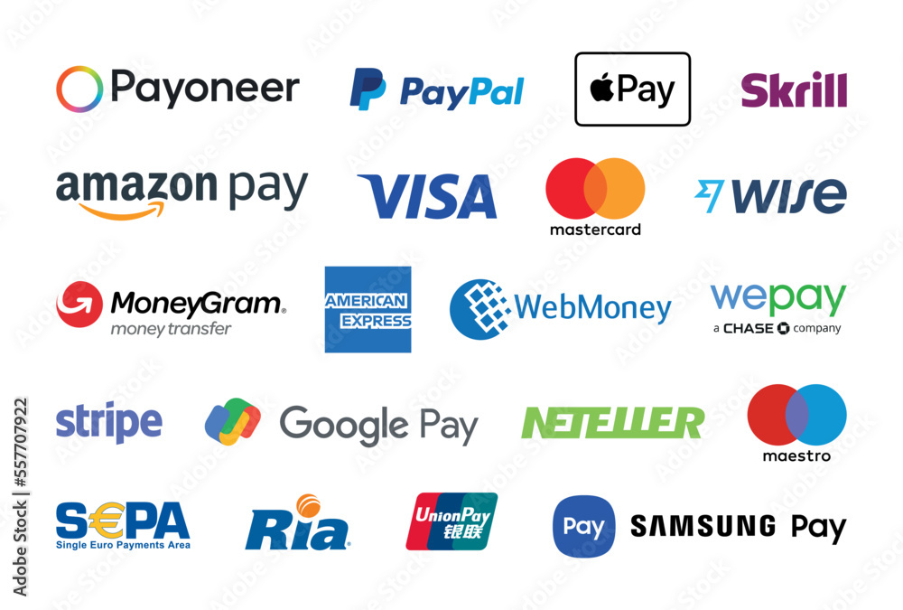 Antalya, Turkey - January 01, 2023: Logos of popular payment systems ...