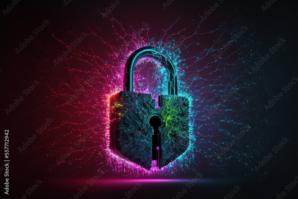 cyber security concept, cyber breech, broken padlock, generative ai ...