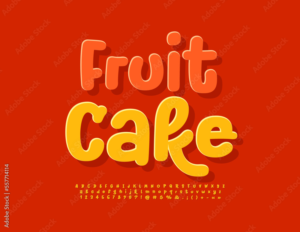 Vector bright emblem Fruit Cake with handwritten Font. Yellow artistic ...