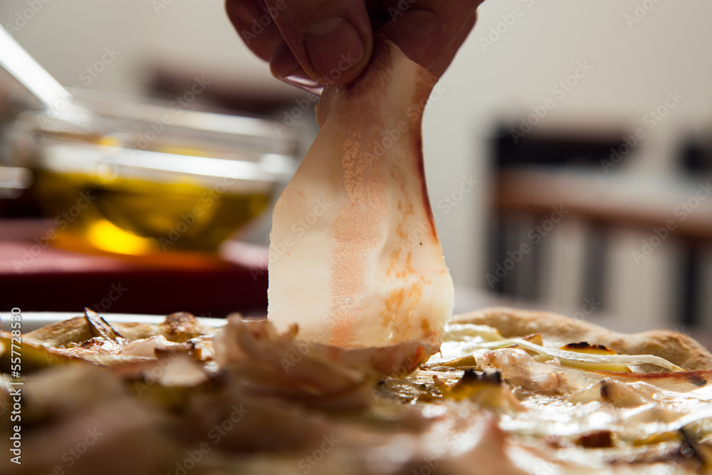 Neapolitan pizza with guanciale, pecorino and radicchio. Classic ...