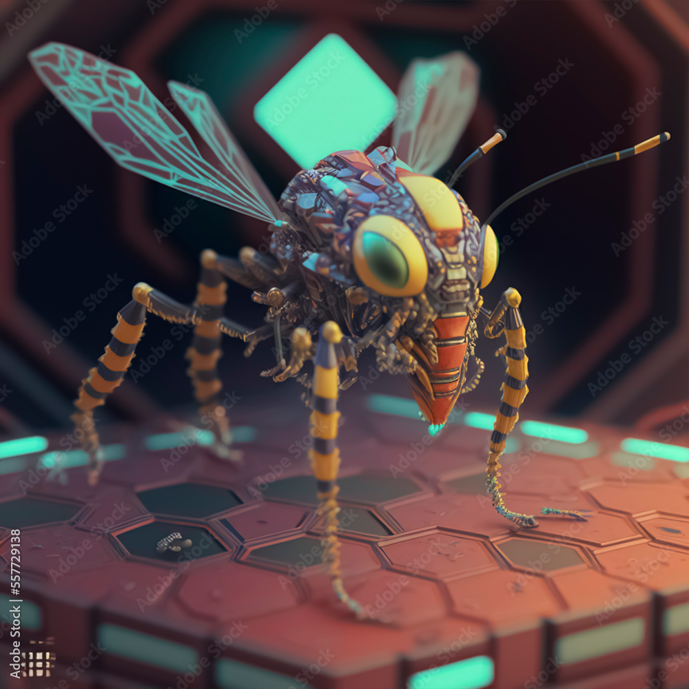 ภาพประกอบสต็อก very detailed and cool bee robot design. ภาพ | Adobe Stock
