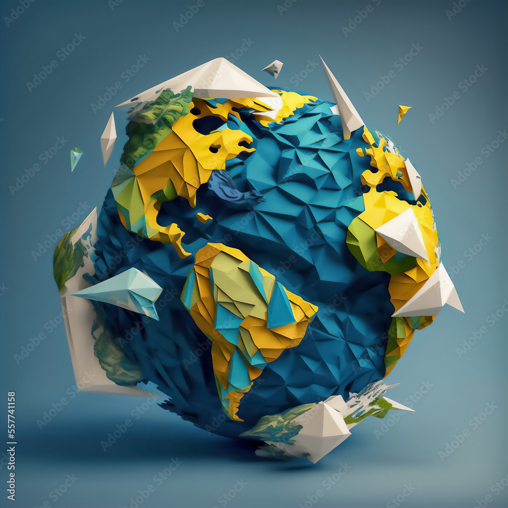 An origami planet Earth on a cyan background. Created with Generative ...