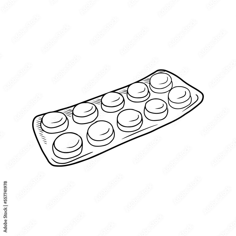Realistic full drug blister with medications in black isolated on white ...