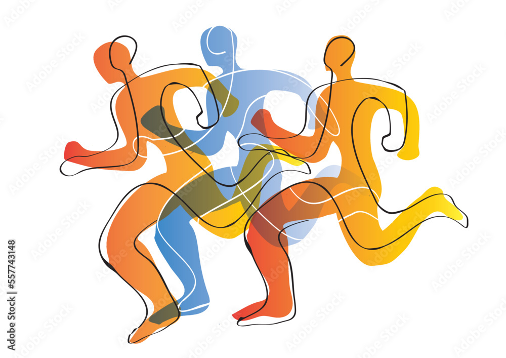 Running race, marathon, jogging, line art stylized. Stylized ...
