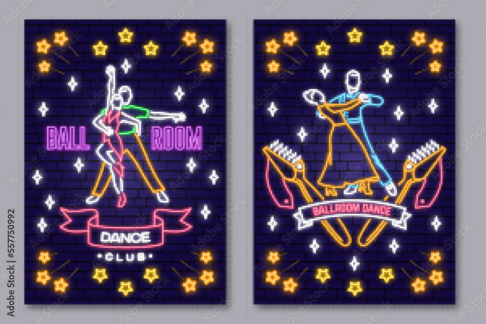 Set of Ballroom dance sport club Bright Neon Sign. Dance sport neon ...