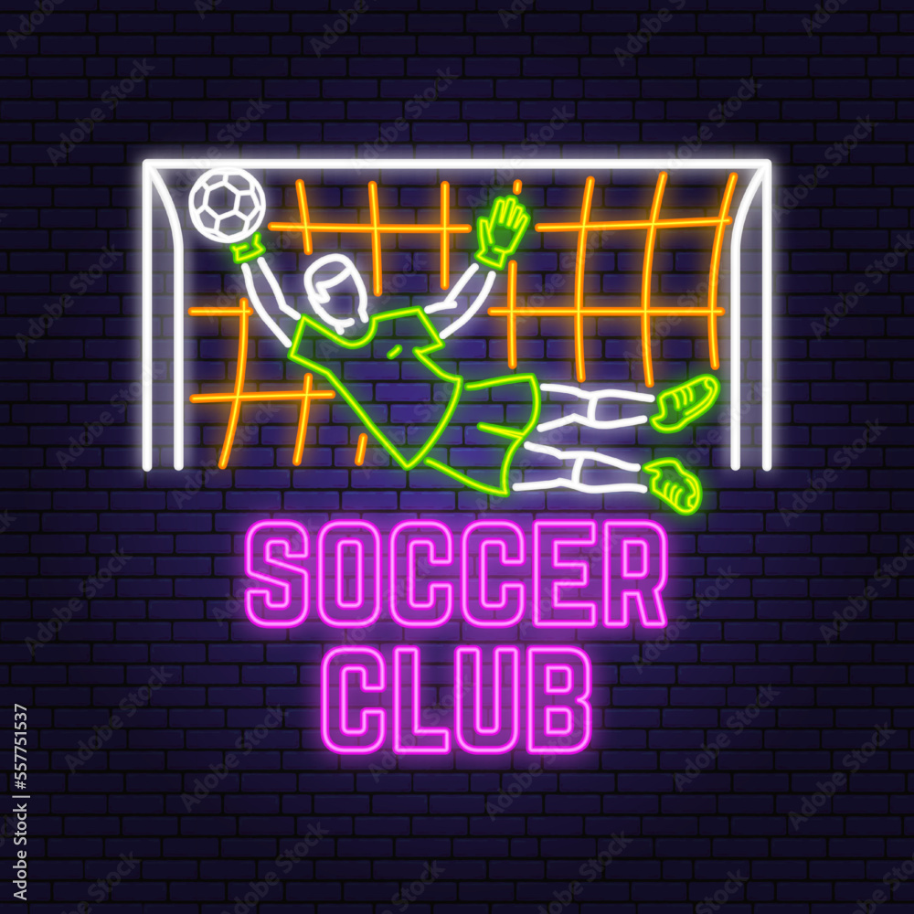 Soccer, football club Bright Neon Sign. Vector illustration. For ...