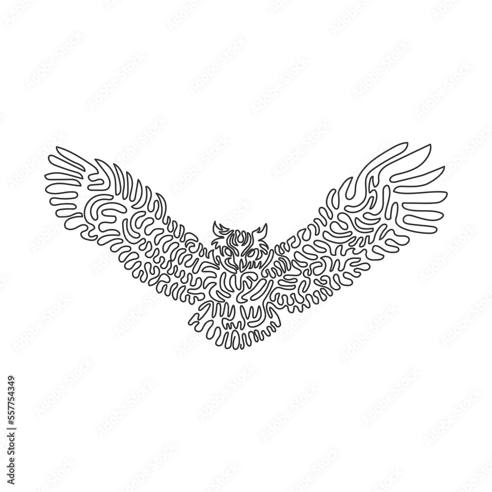 Single one line drawing of beautiful owl flying abstract art ...