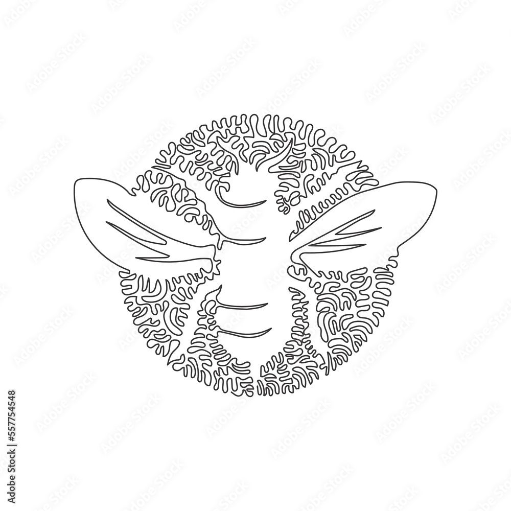 Single swirl continuous line drawing of cute bee abstract art ...
