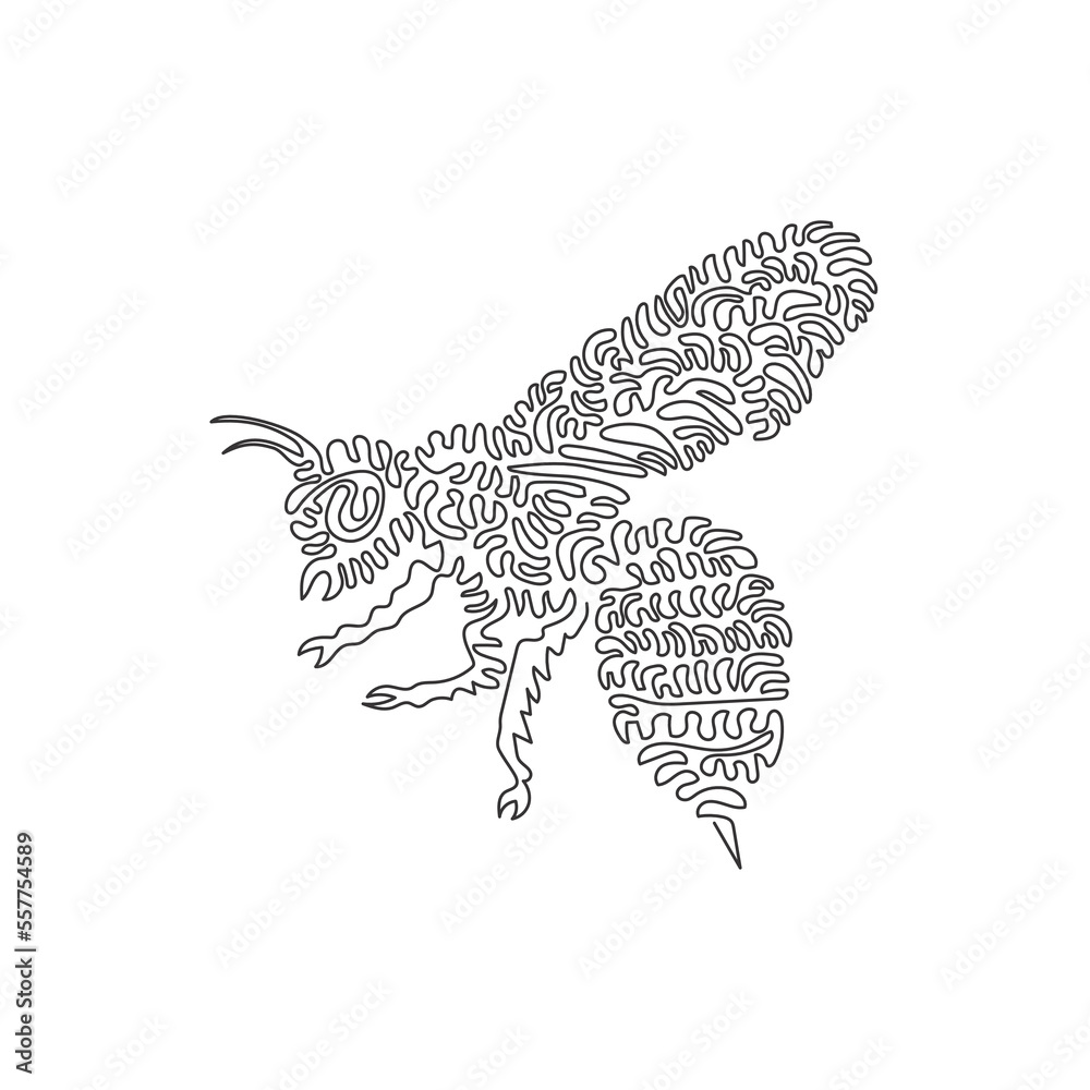 Single one line drawing of cute bee flying abstract art. Continuous ...
