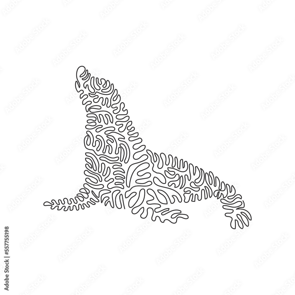 Continuous curve one line drawing of cute sitting sea lion curve ...
