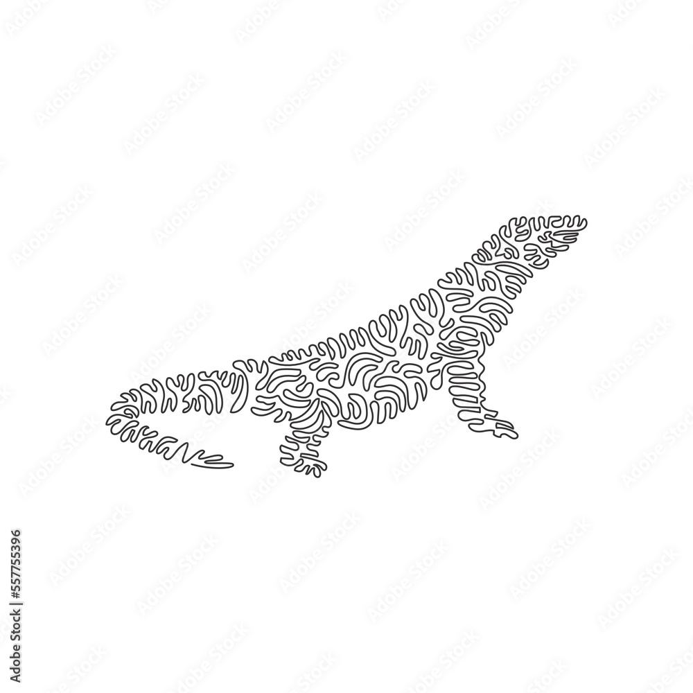 Single one line drawing of creepy komodo dragon abstract art ...