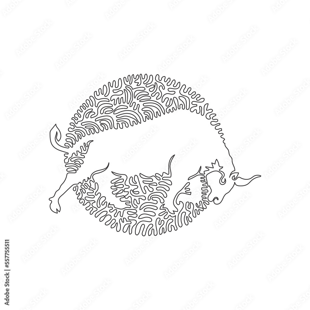Single one curly line drawing of ferocious bulls abstract art ...