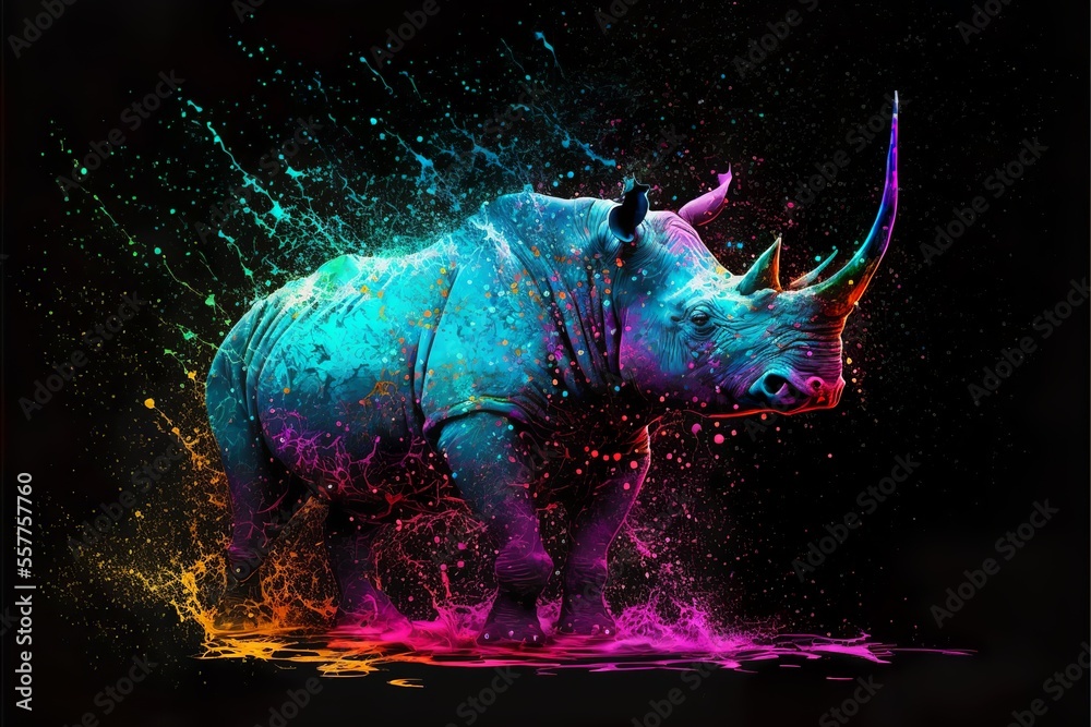 Painted animal with paint splash painting technique on colorful ...