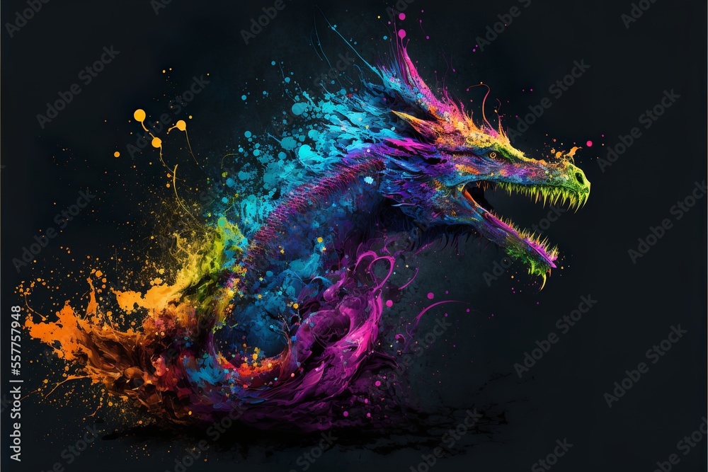 Painted animal with paint splash painting technique on colorful ...