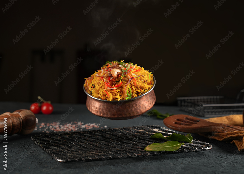 indian meat biryani, Spicy mutton biryani food photography Stock Photo ...