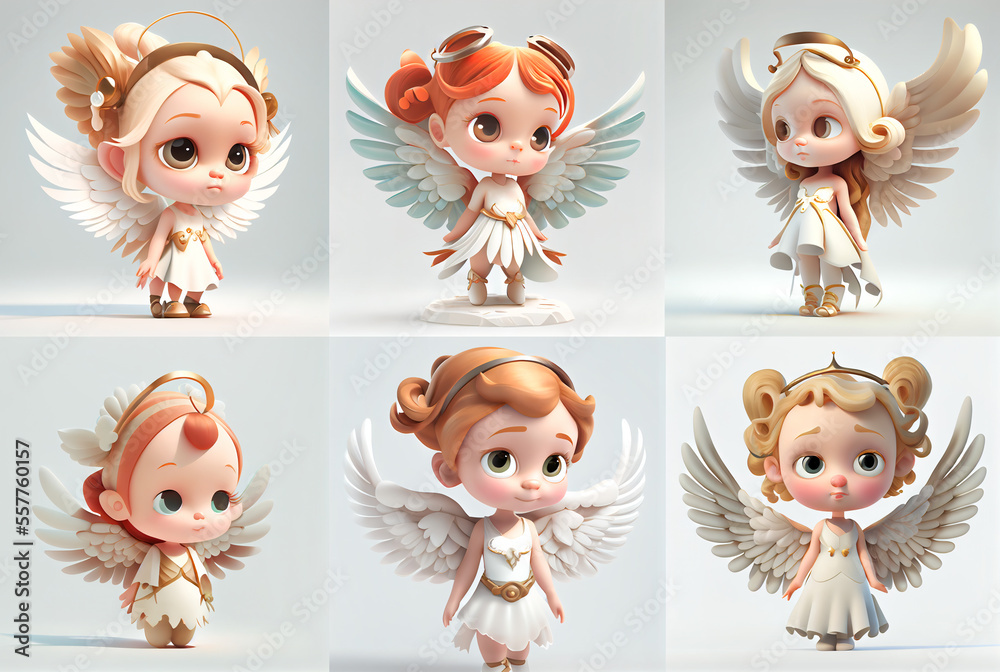 Cute set of angel babies created with generative AI technology Stock ...