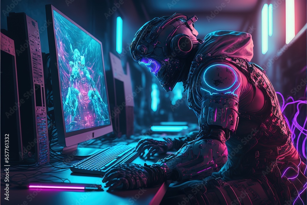 First person shooter online video game being played by a pro on a ...