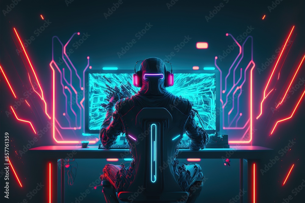 First person shooter online video game being played by a pro on a ...