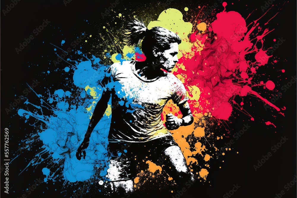 Soccer player with a graphic trail and color splash background ...