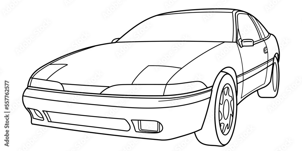 Outline drawing of a classic american sport car from front and side ...