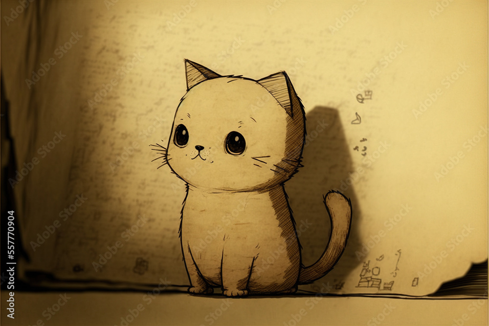 Cute little cat character from traditional japanese animation cartoon ...