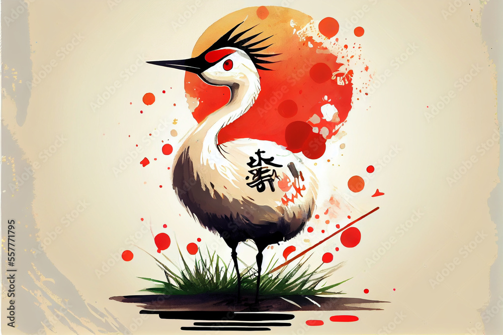 beautiful Japanese crane watercolor style which is a symbol of luck and ...