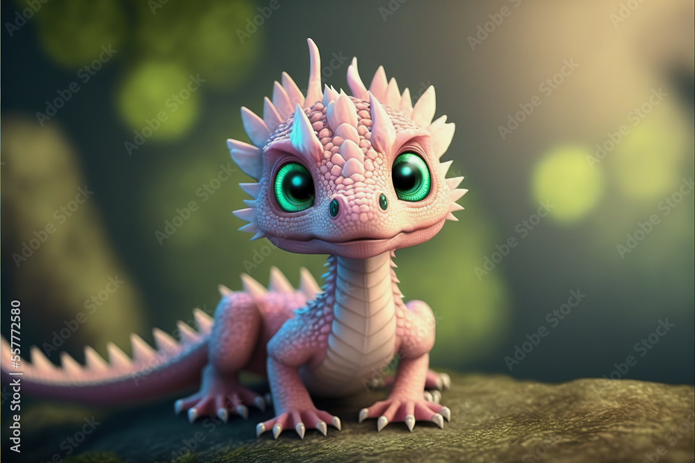 ai midjourney illustration of a cute rose colored baby dragon looking ...